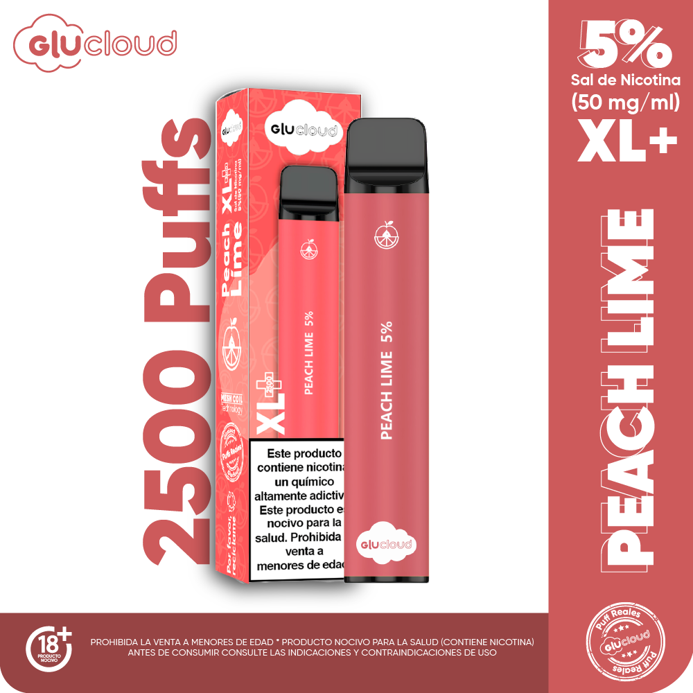 VAPEADOR DESECHABLE GLUCLOUD XL 2500 PUFF PEACH LIME - Tu Licorera Online